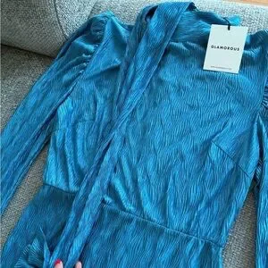 Glamorous | Dresses | Glamorous Turquoise Textured Highneck Mini Dress ...